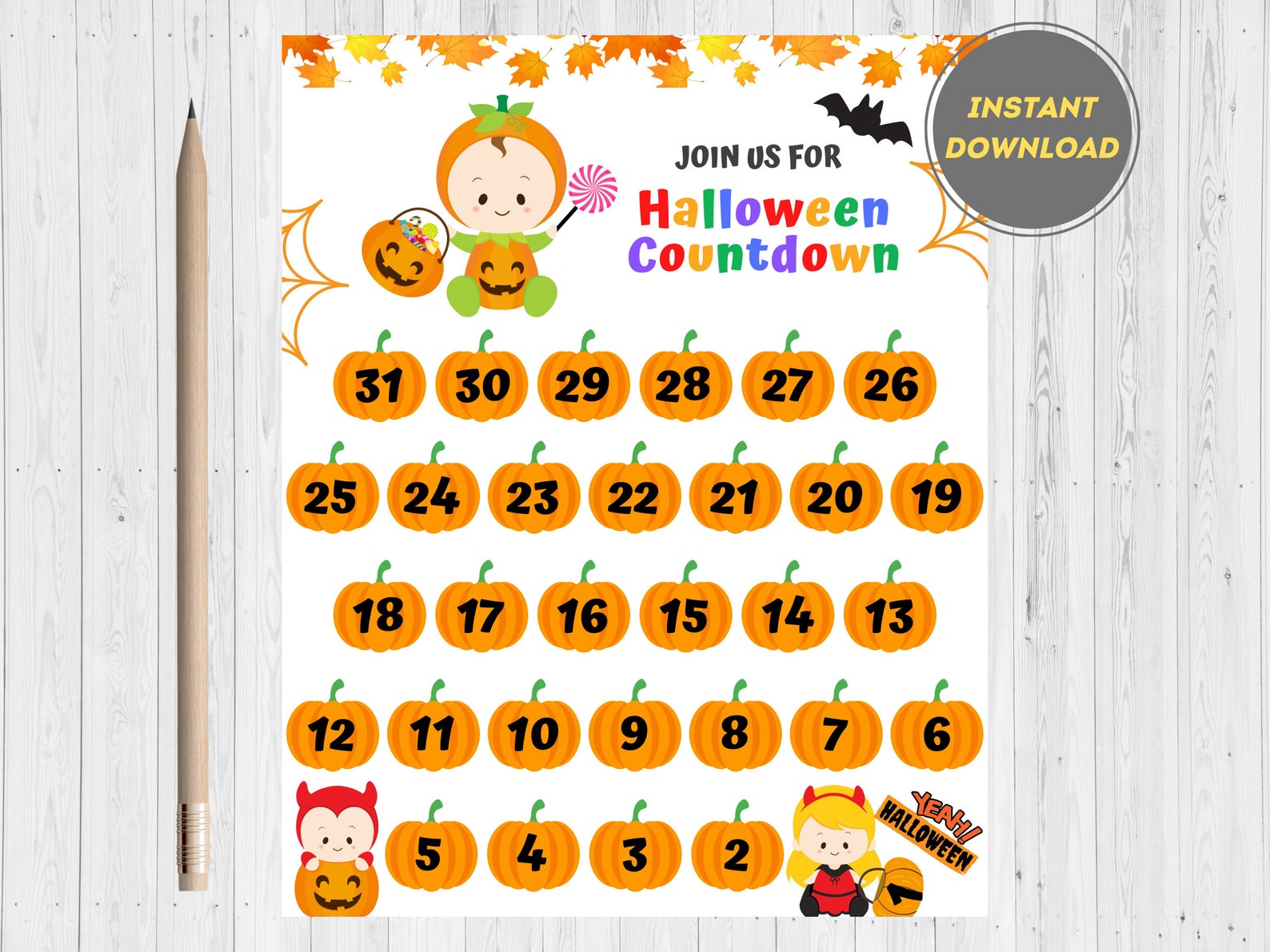 Halloween Countdown Printable Days Until Halloween - Etsy