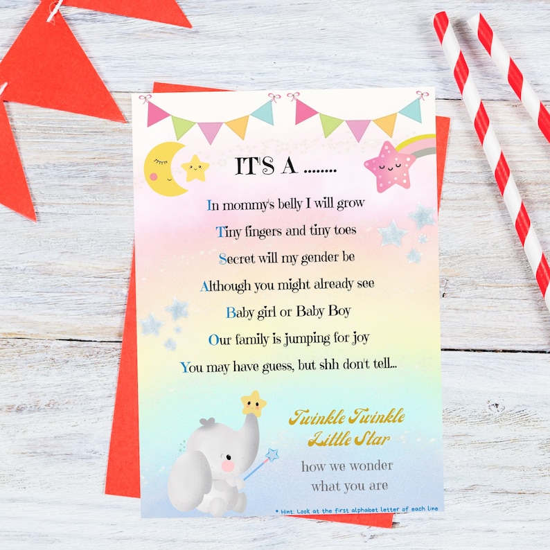 Twinkle Twinkle Little Star Gender Reveal Card | Twinkle Twinkle Little ...
