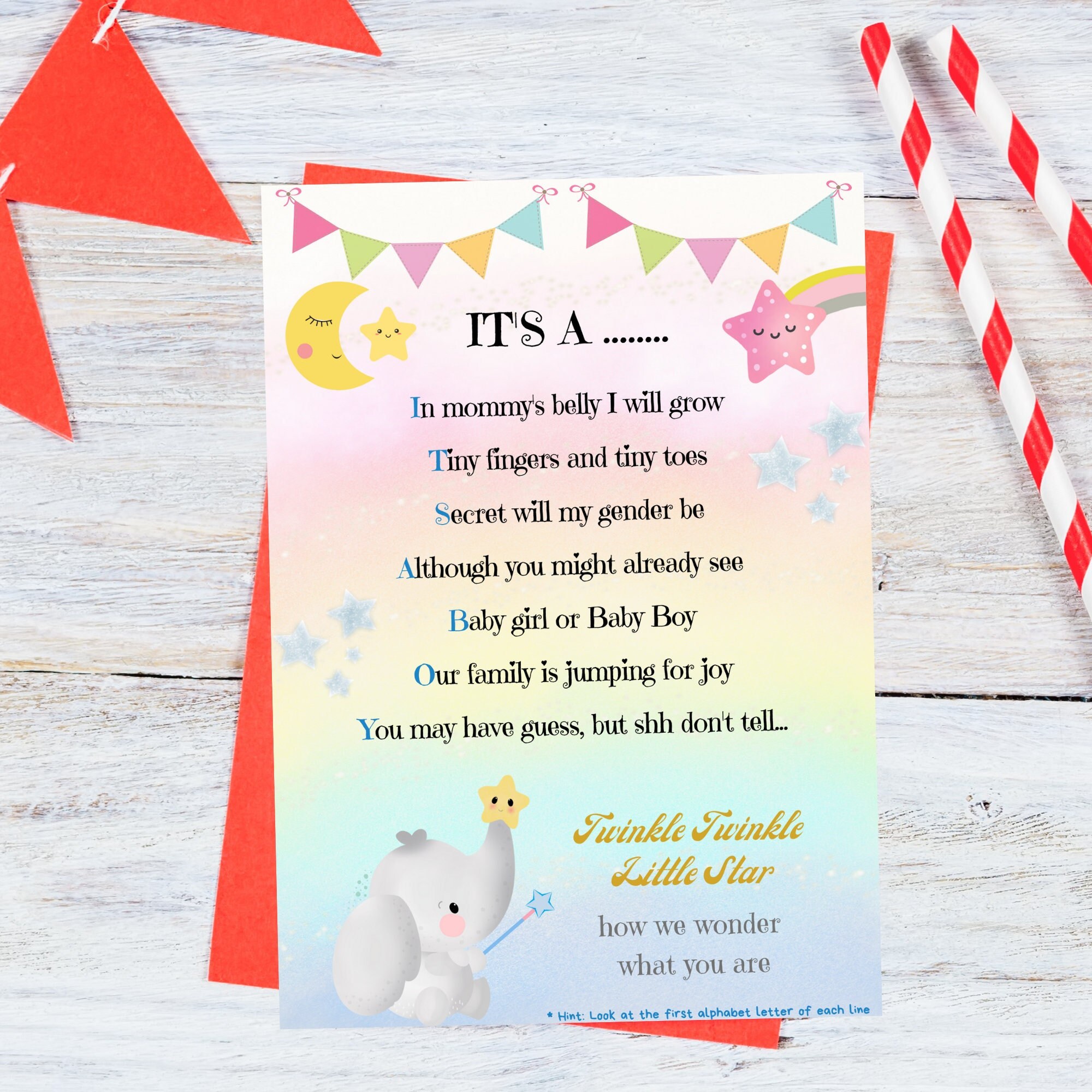 Twinkle Twinkle Little Star Gender Reveal Card | Twinkle Twinkle Little ...
