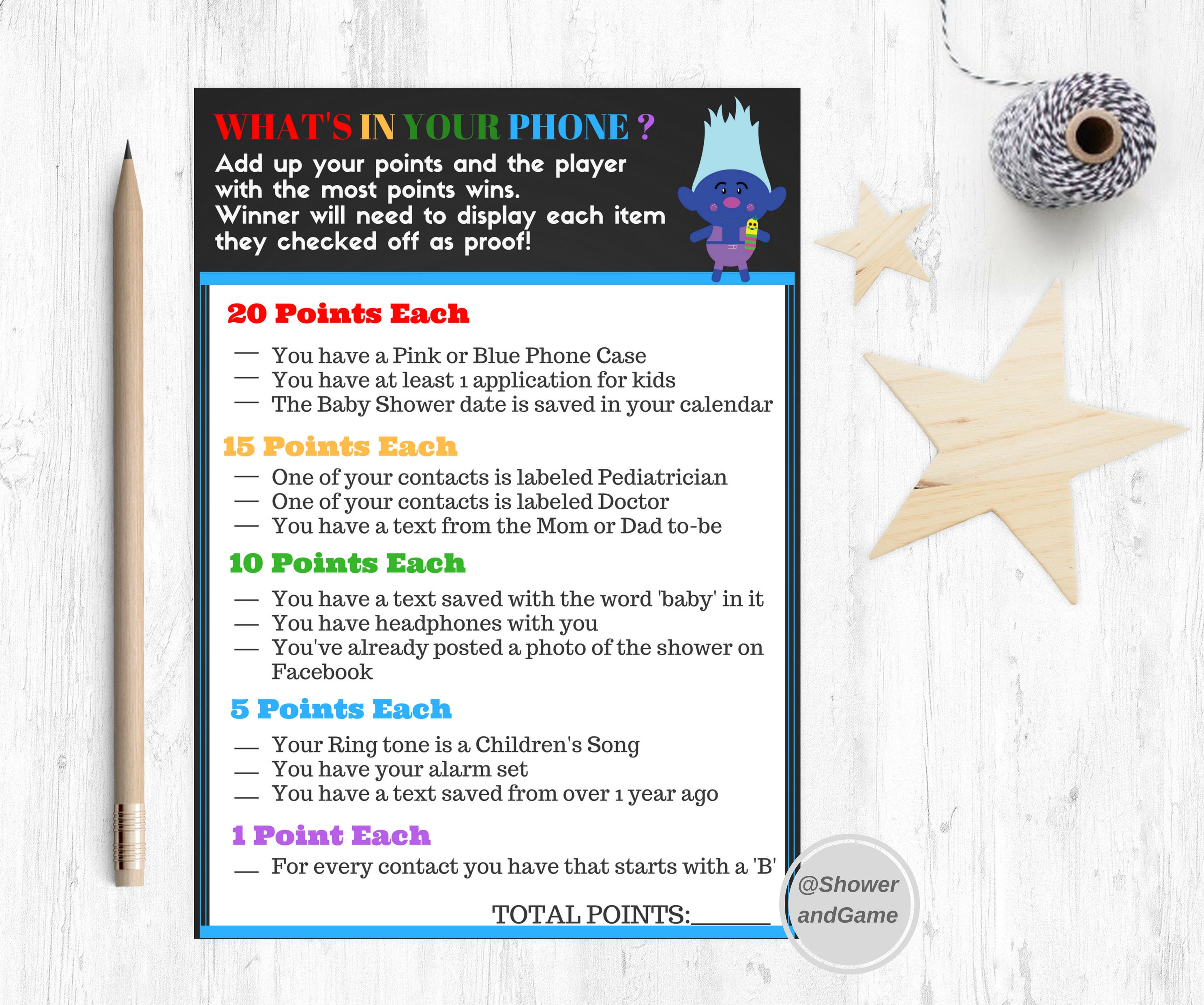 Trolls 24 Baby Shower Game Package | Trolls Baby Shower Game Bundle ...