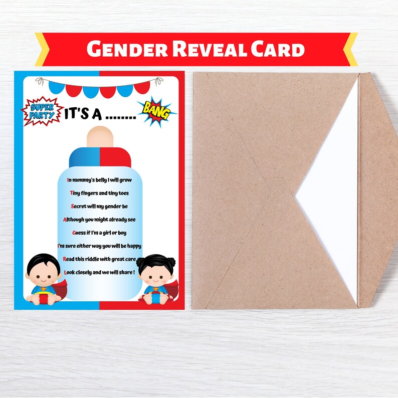Superhero Gender Reveal Card | Superhero Gender Reveal Riddles Poem ...