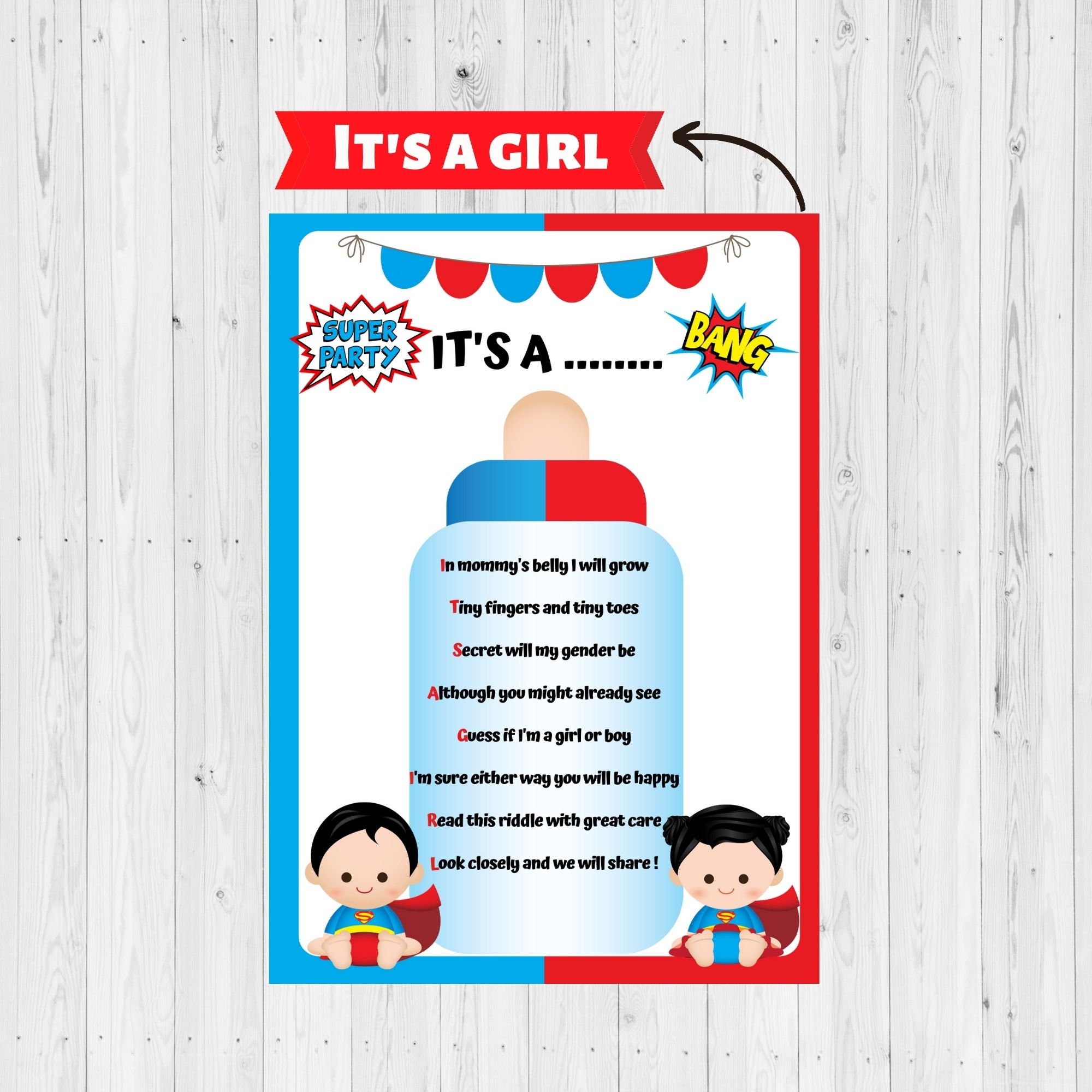 Superhero Gender Reveal Card | Superhero Gender Reveal Riddles Poem ...