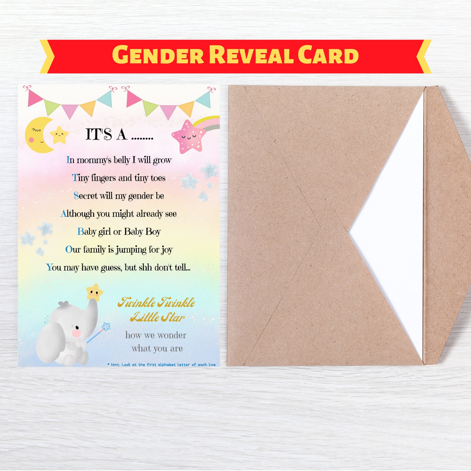 Twinkle Twinkle Little Star Gender Reveal Card | Twinkle Twinkle Little ...