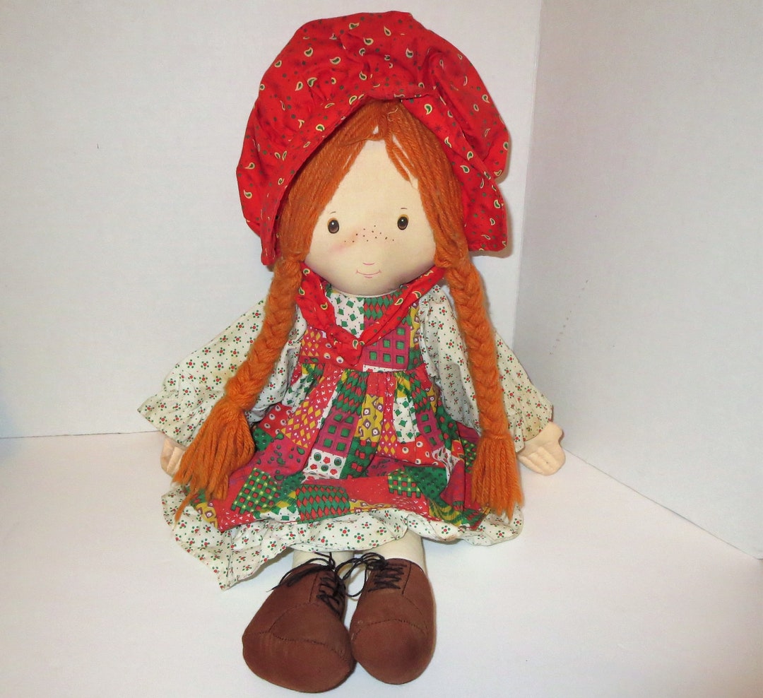 Vintage HOLLY HOBBIE 1988 Christmas Plush Rag Doll 20" Calico Amtoy ...
