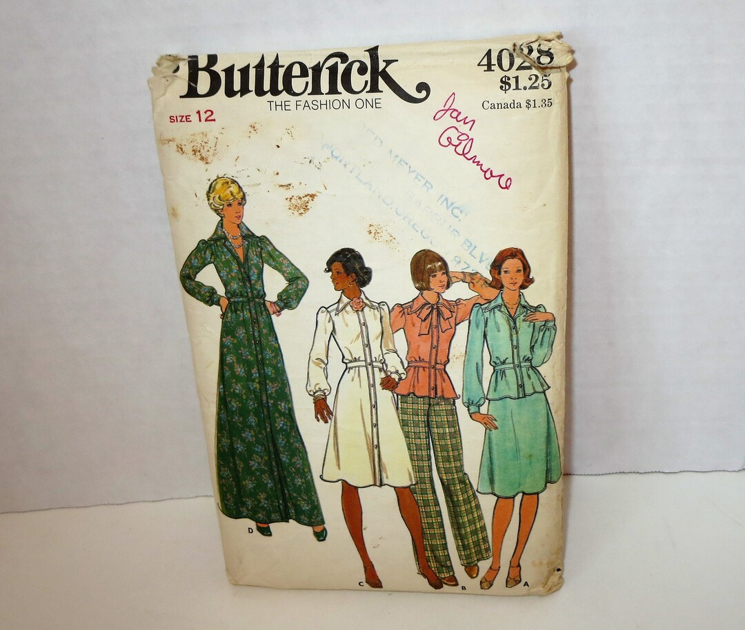 Vintage 70s Butterick Sewing Pattern 4028 Dress Top Skirt Pants SZ 12 ...