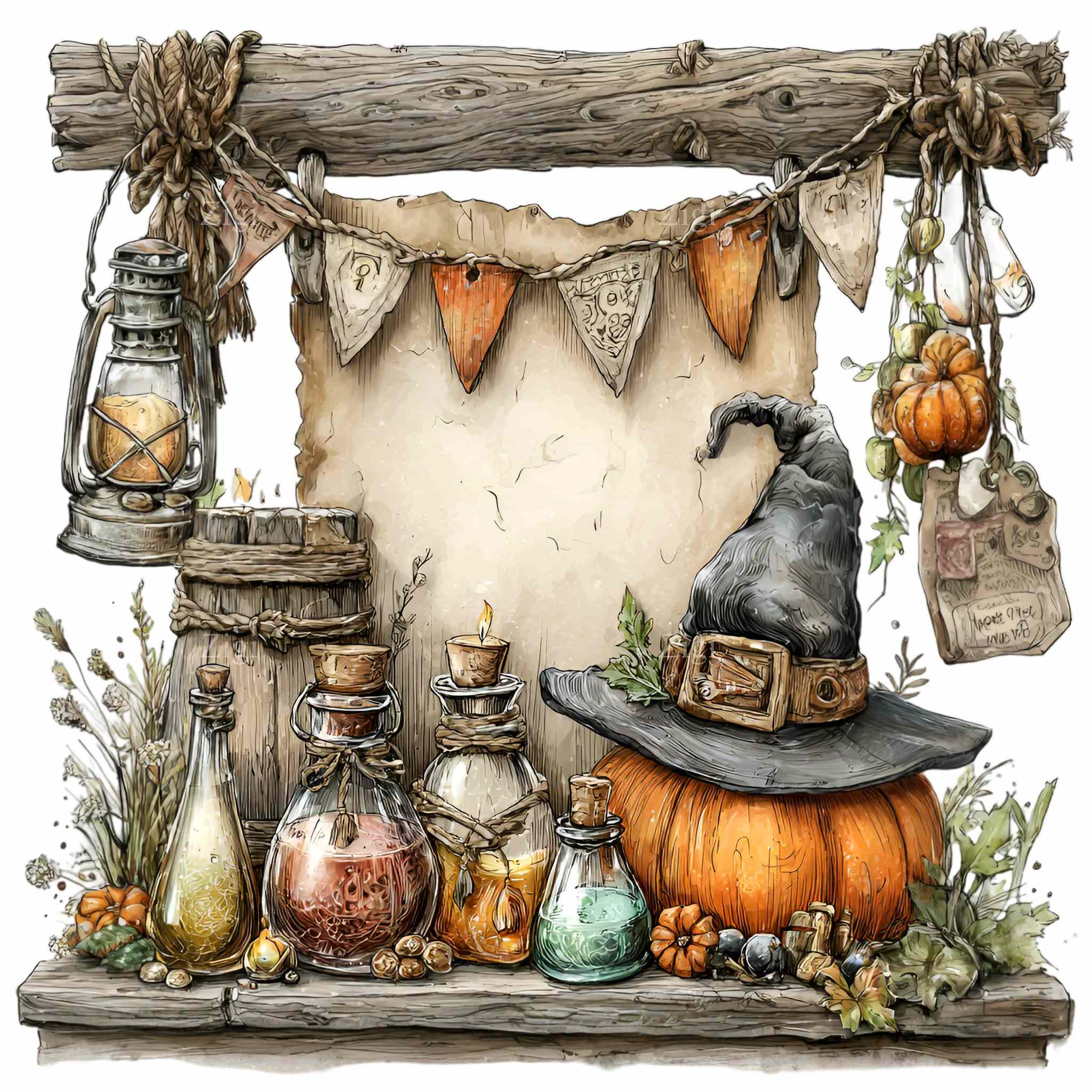 10 PNG Witchcraft Clipart – Halloween Potion PNG With Pumpkin, Scroll ...