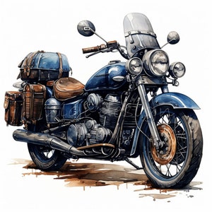 Motorcycle Clipart Digital Papers 23 JPG Watercolor Motorbike Themed ...
