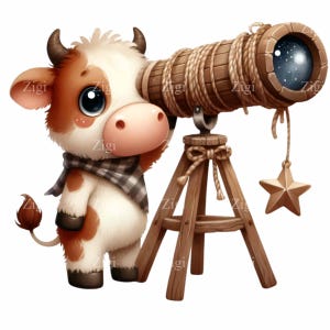 Cow Clipart With Telescope 10 Cute Cartoon Cow Illustration Digital Art ...