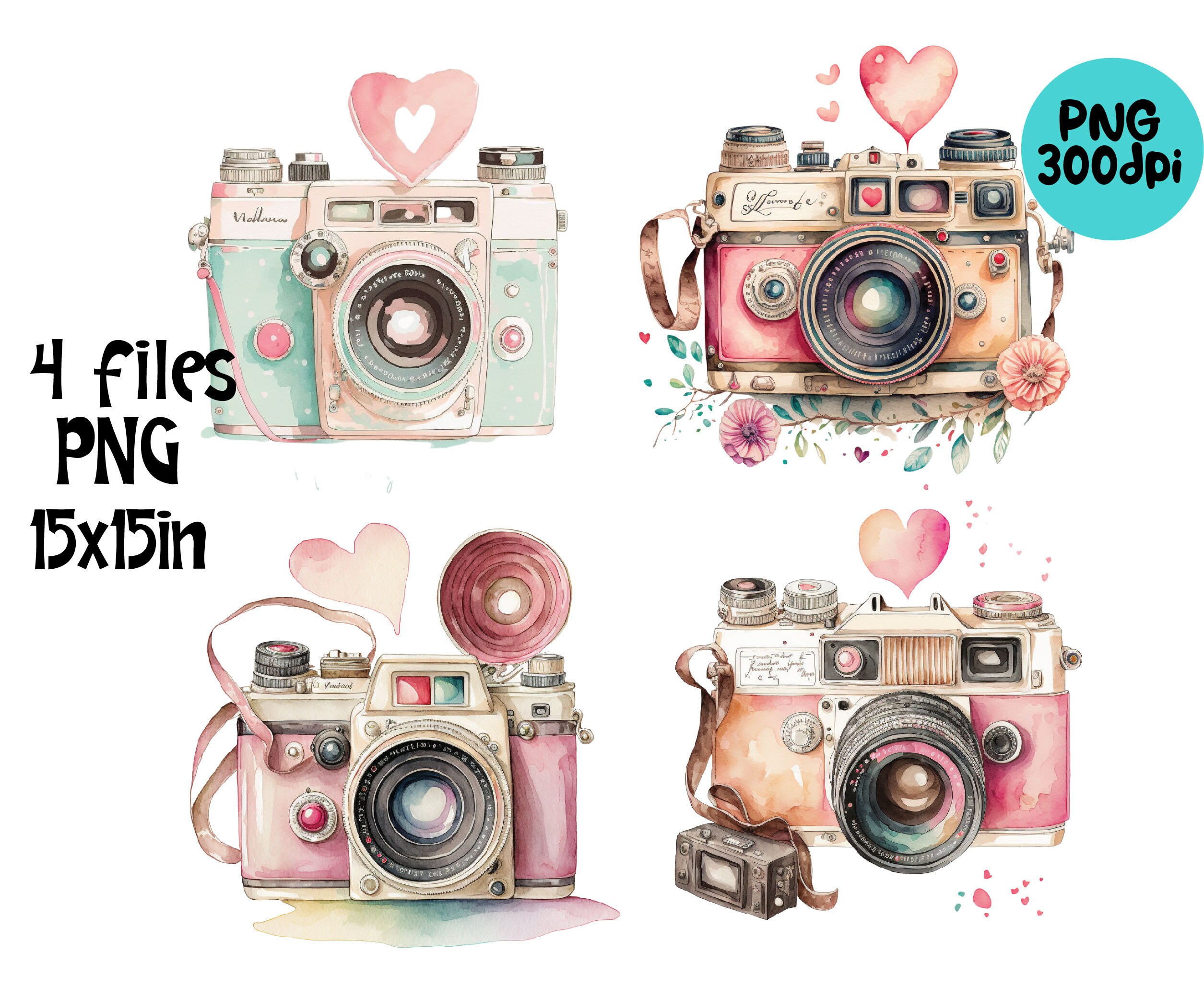 Pink Vintage Camera Clip Art