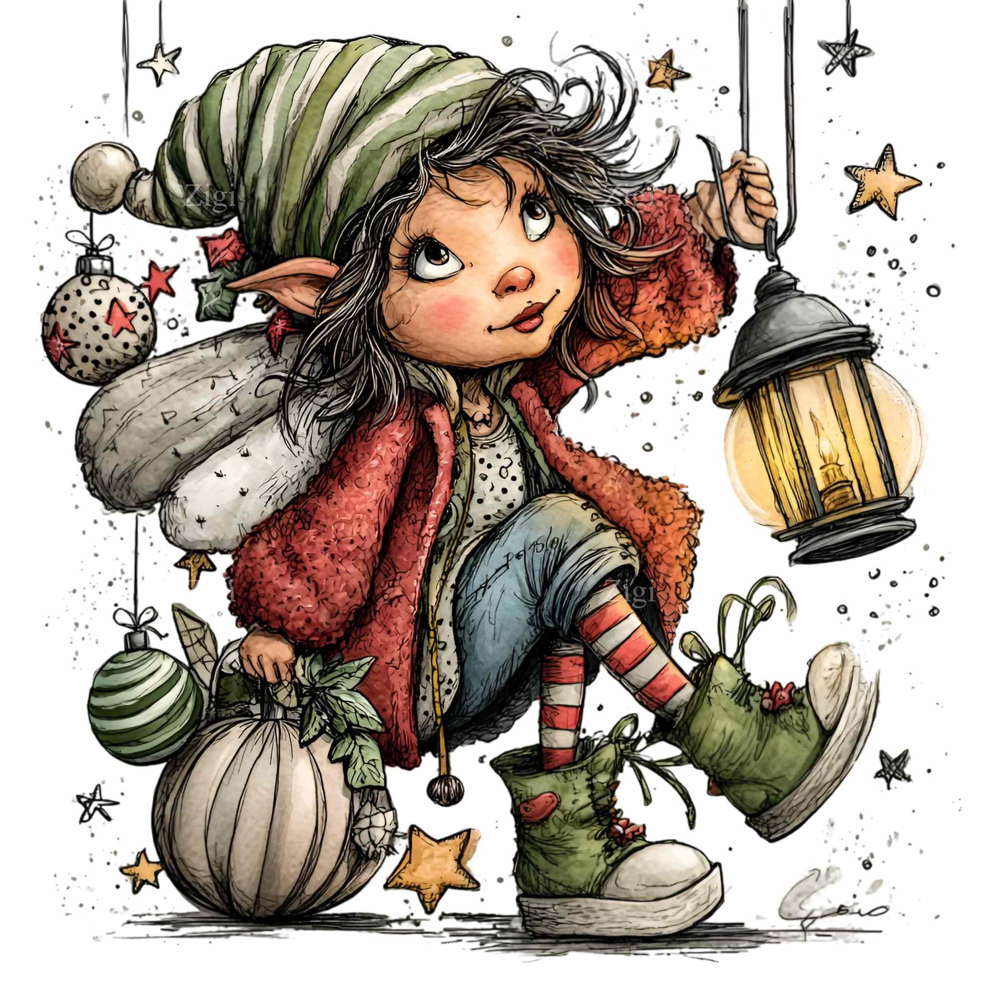 15 PNG Christmas Elf Clipart – Lantern Holiday PNG – Festive Girl Art ...