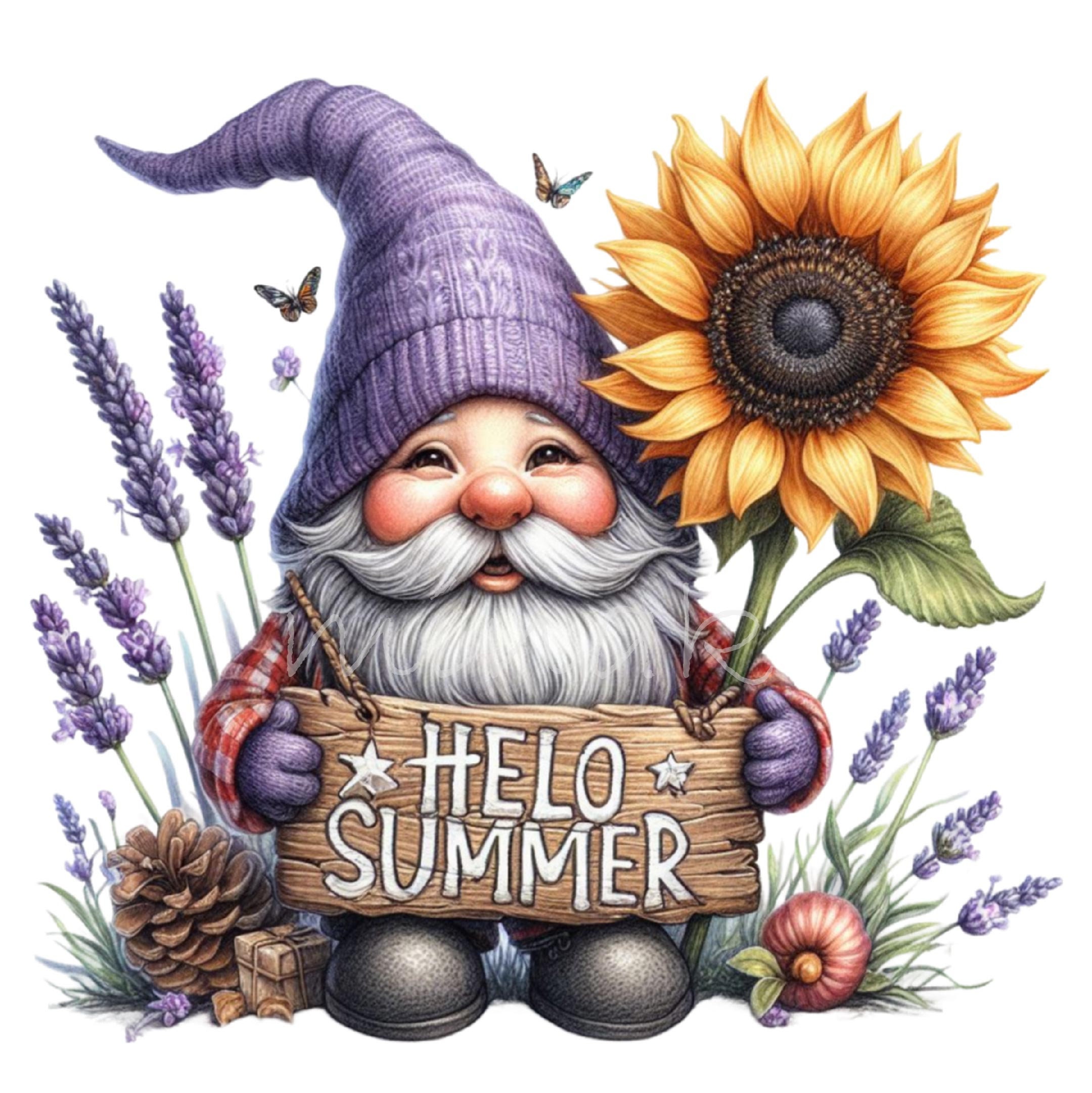 10 PNG Hello Summer Gnome Clipart – Gnome With Sunflower, Lavender ...