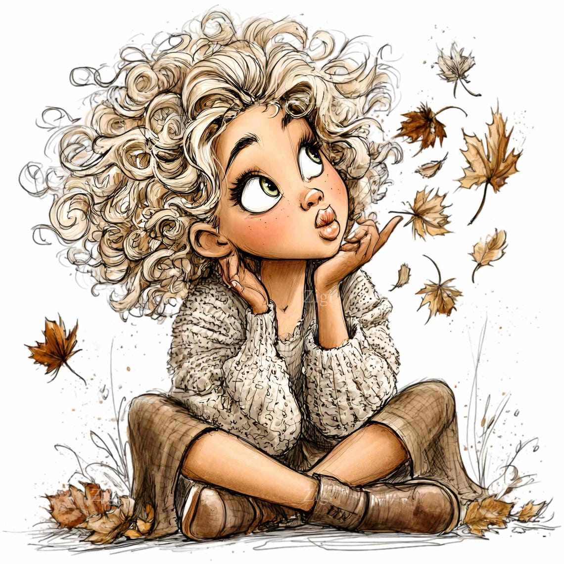 15 PNG Autumn Girl Clipart – Curly Hair Fall PNG – Cute Child ...
