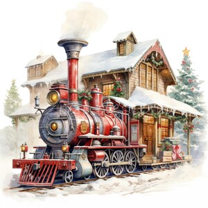 Christmas Train Station Clipart, 17 Vintage Festive Railway ...