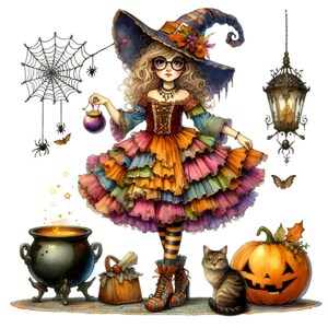 Witch With Cats and Cauldron Clipart 15 Halloween Fantasy Art PNG ...