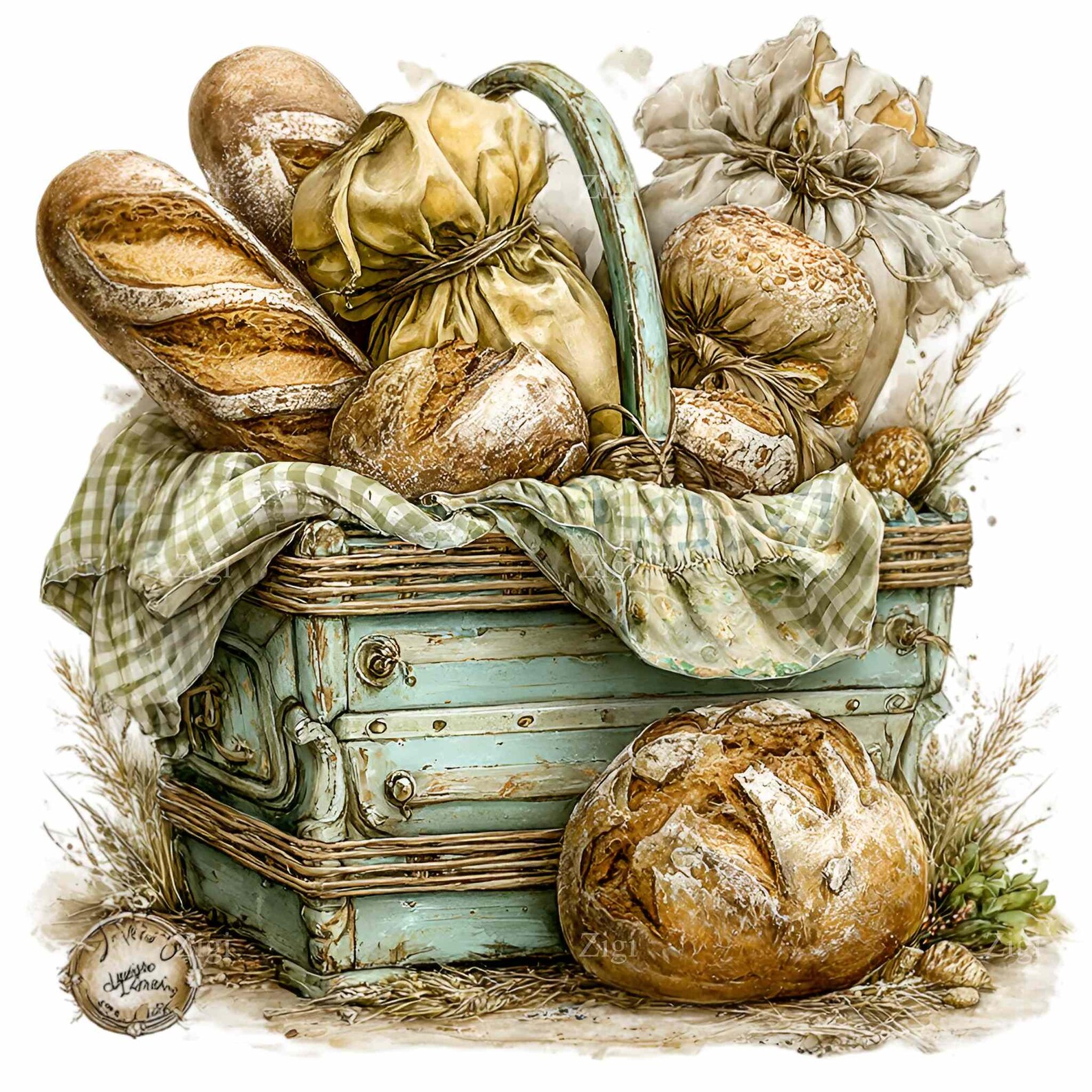 10 PNG Bread Basket – Rustic Bakery Clipart Vintage Kitchen ...