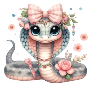 Floral Snake Clipart With Bow - High-resolution 15 PNG for Scrapbooking ...