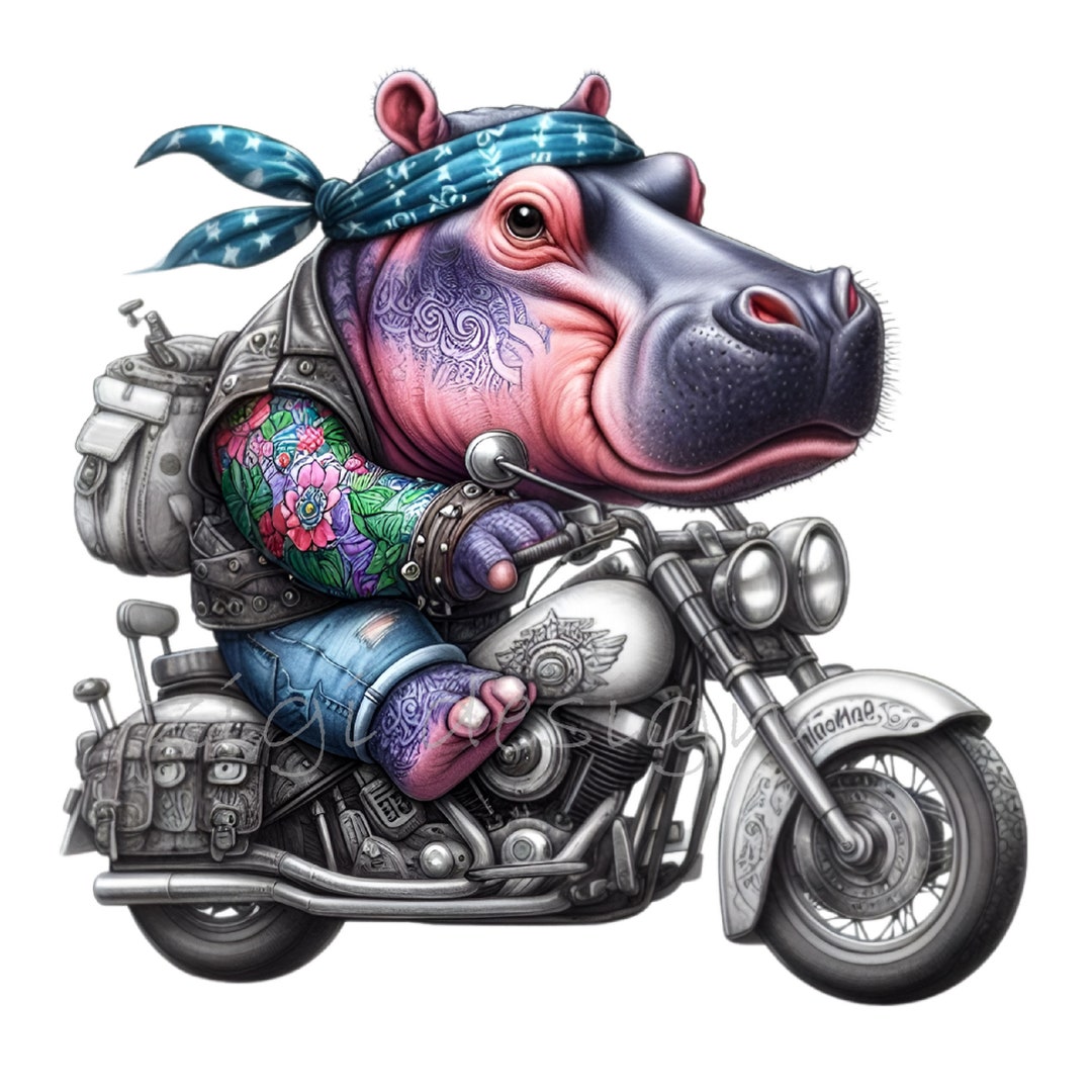 10 PNG Biker Hippo Clipart - Cool Hippopotamus PNG Riding Motorcycle ...