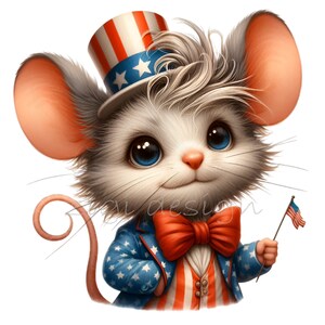 15 Patriotic Mouse PNG Clipart, Cute Mouse in Costume Holding Flag ...