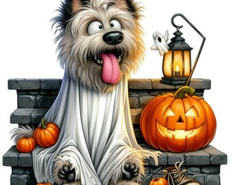 Watercolor Ghost Dog Clipart, Halloween Puppy PNG, Cute Dog in Costume ...