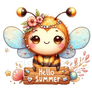 Honey Bee Clipart, Summer Clip Art, 10 PNG Watercolor, Journal, Card ...
