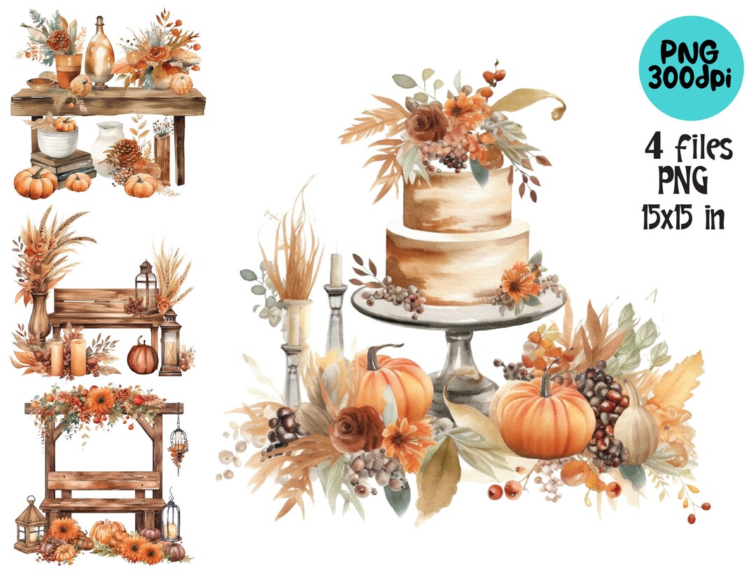 Fall Wedding Clipart PNG Watercolor Rustic Autumn Floral Décor - Etsy
