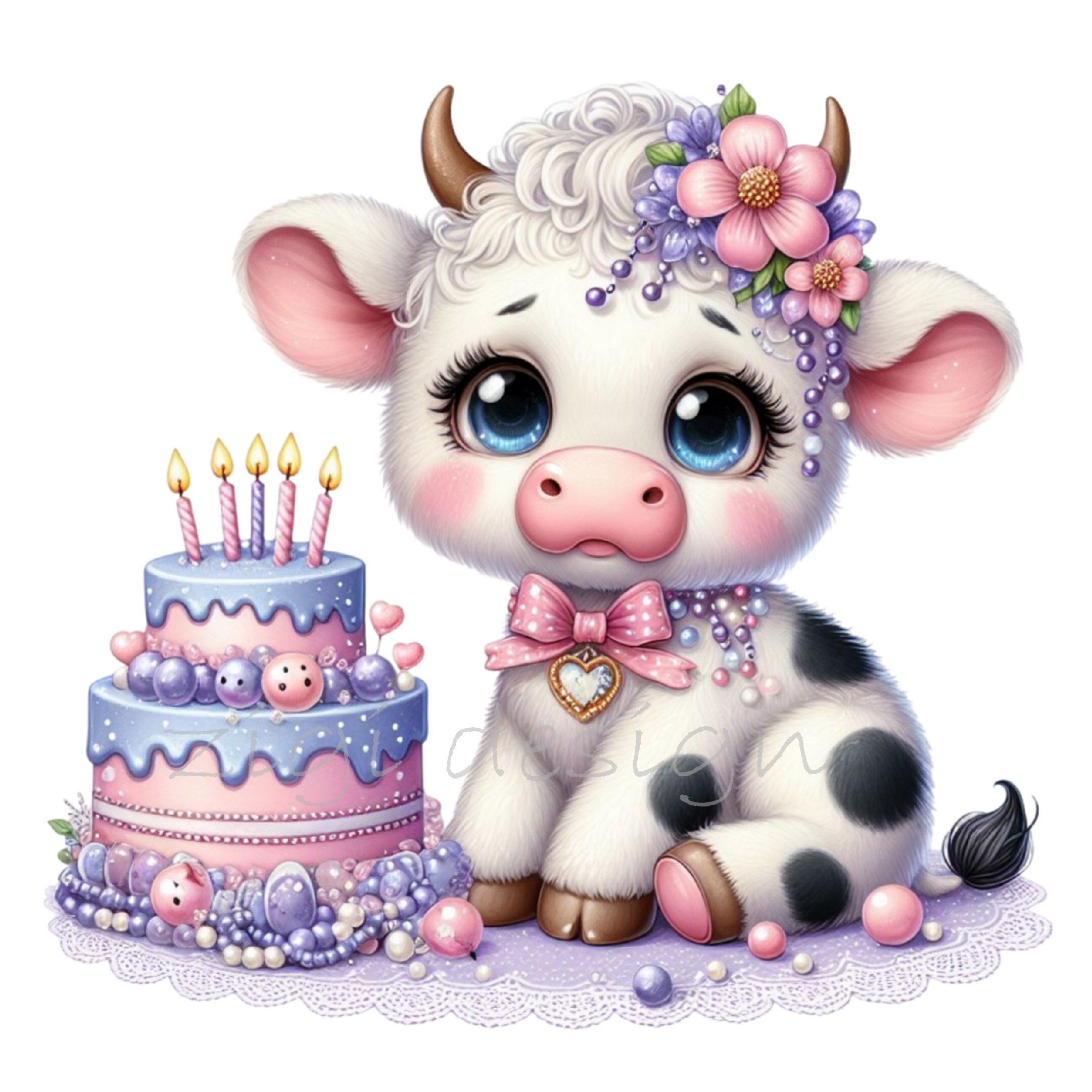 Cow Clipart, Birthday Clip Art, 12 PNG Pastel Colors Watercolor Farm ...