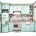 24 Retro Pastel Kitchen PNG Clipart, Vintage Blue Fridge & Stove With ...