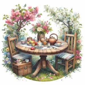 Rustic Tea Table With Flowers PNG Clipart, 10 Vintage Garden Tea Party ...