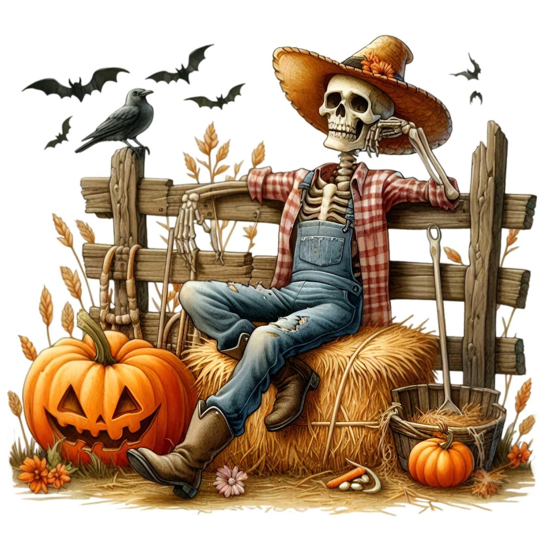 15 PNG Halloween Skeleton Scarecrow Pumpkin Hay Bale Clipart - Etsy