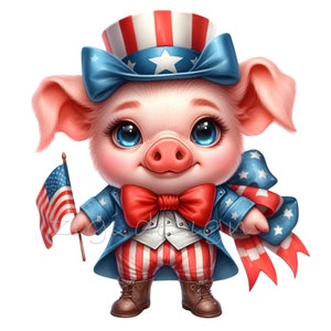 Pig Clip Art, Patriotic Clipart, 4th of July Clipart, 12 PNG USA ...