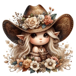 Western Elf PNG Clipart 10 Adorable Elf Girl in Floral Cowboy Hat ...