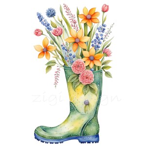 Floral Rain Boot PNG Clipart, 30 Watercolor Garden Boot & Flowers ...