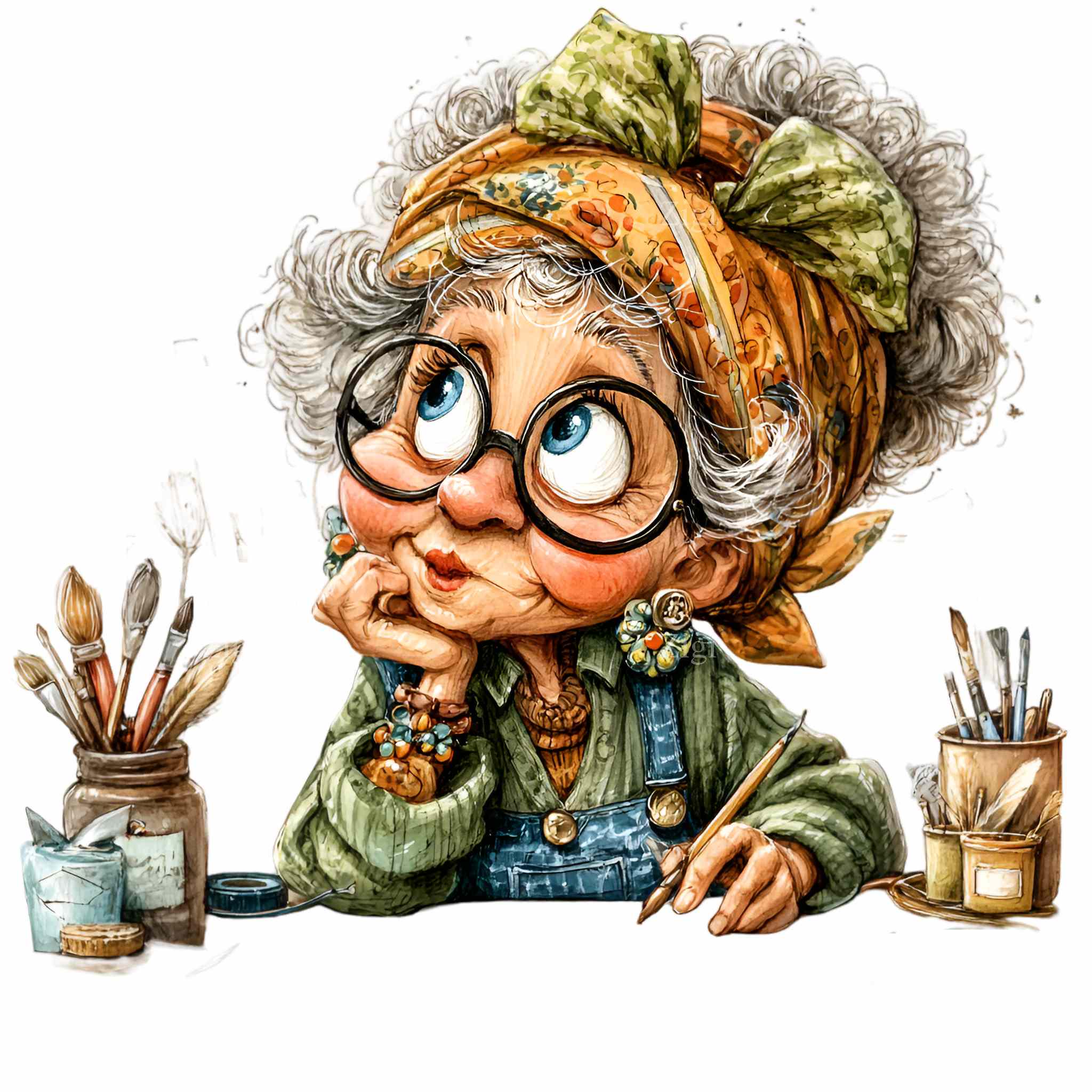 10 PNG Grandma Craft Artist Clipart – Funny Vintage Illustration for ...