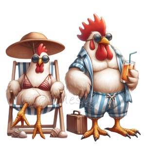 15 PNG Funny Chicken Beach Clipart Summer Rooster Sublimation - Etsy
