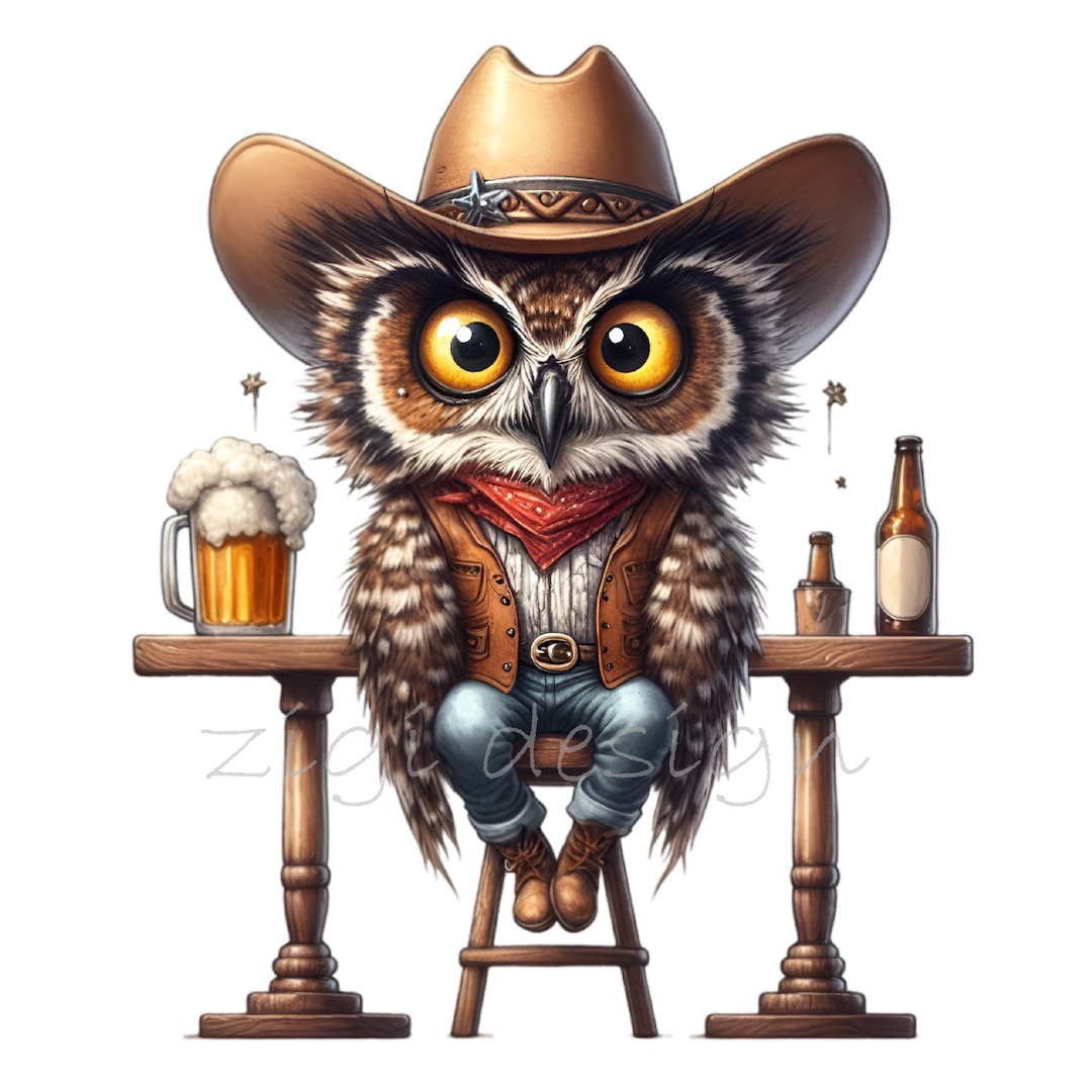 Western Cowboy Owl Clipart, 12 PNG. Cute Owl in Cowboy Hat and Boots ...