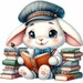 Cute Reading Bunny Clipart, 12 Adorable Rabbit With Books and Glasses ...