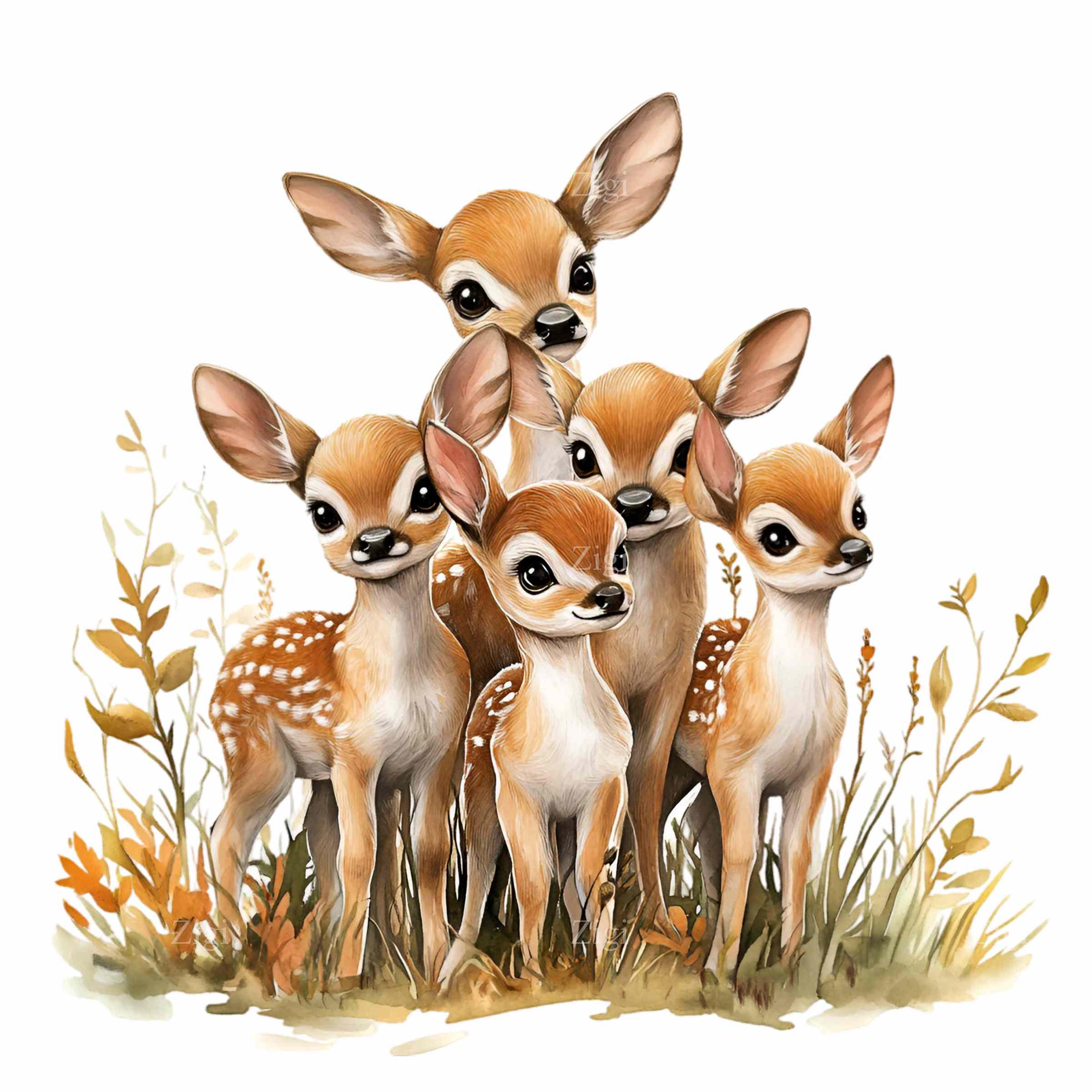 17 PNG Five Baby Deer, Woodland Family Clipart, Spotted Fawn Nursery ...