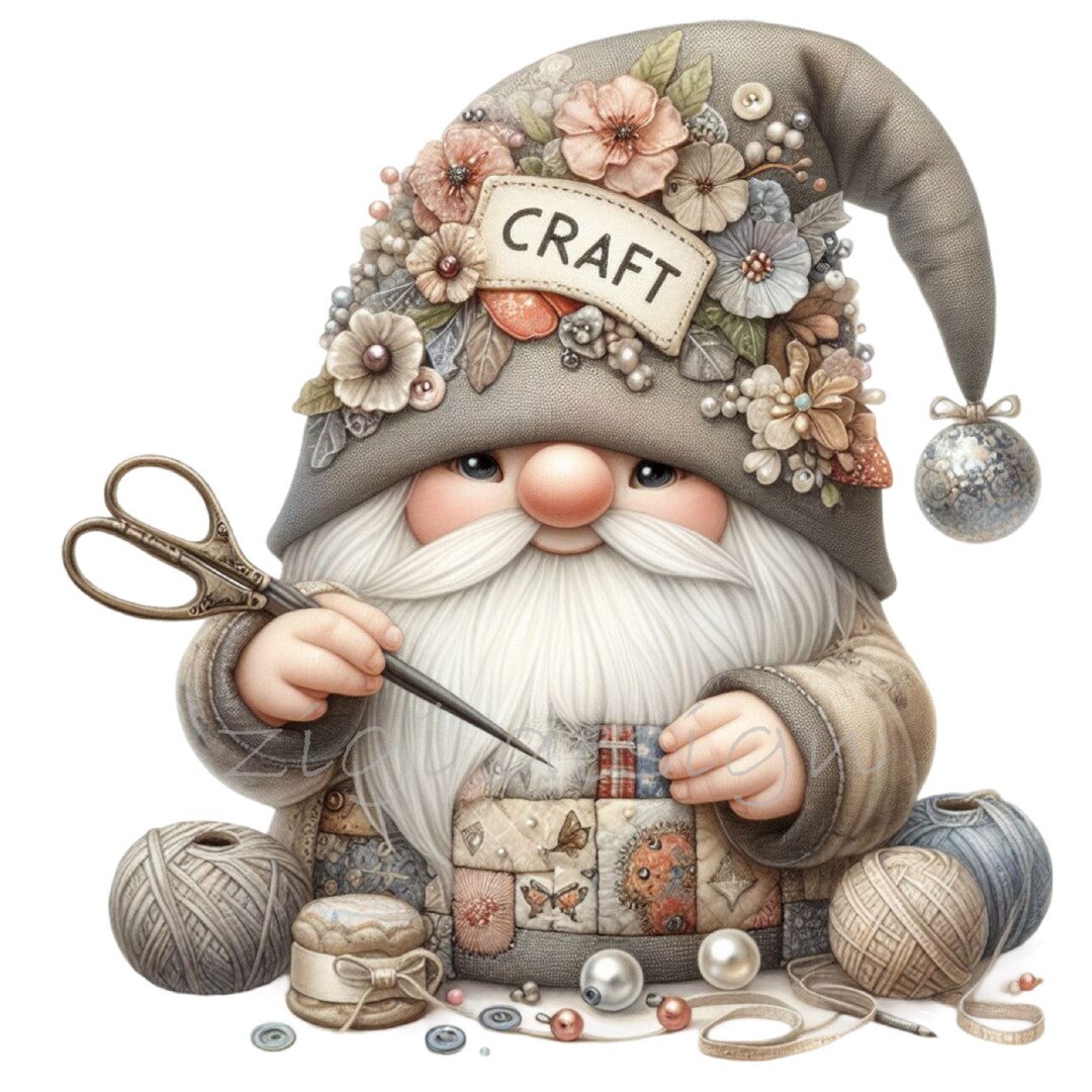Crafting Clipart, Gnome Clip Art, 12 PNG Sewing Watercolor Printable ...