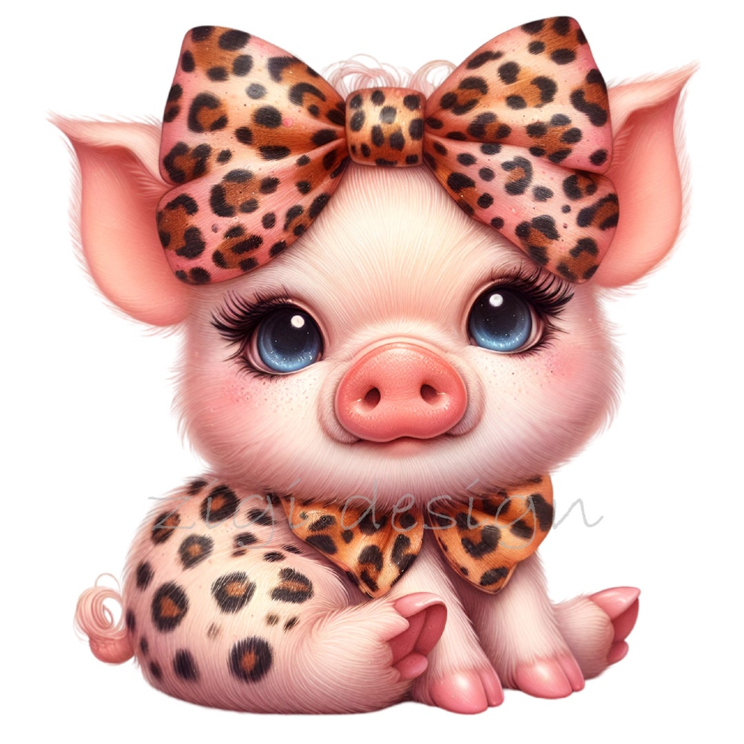 Pig Clip Art, Leopard Print Bow Clipart, 12 PNG Piglet Animal Print ...