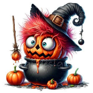 Halloween Pumpkin Witch Clipart 10 PNG, Spooky Pumpkin in Cauldron ...