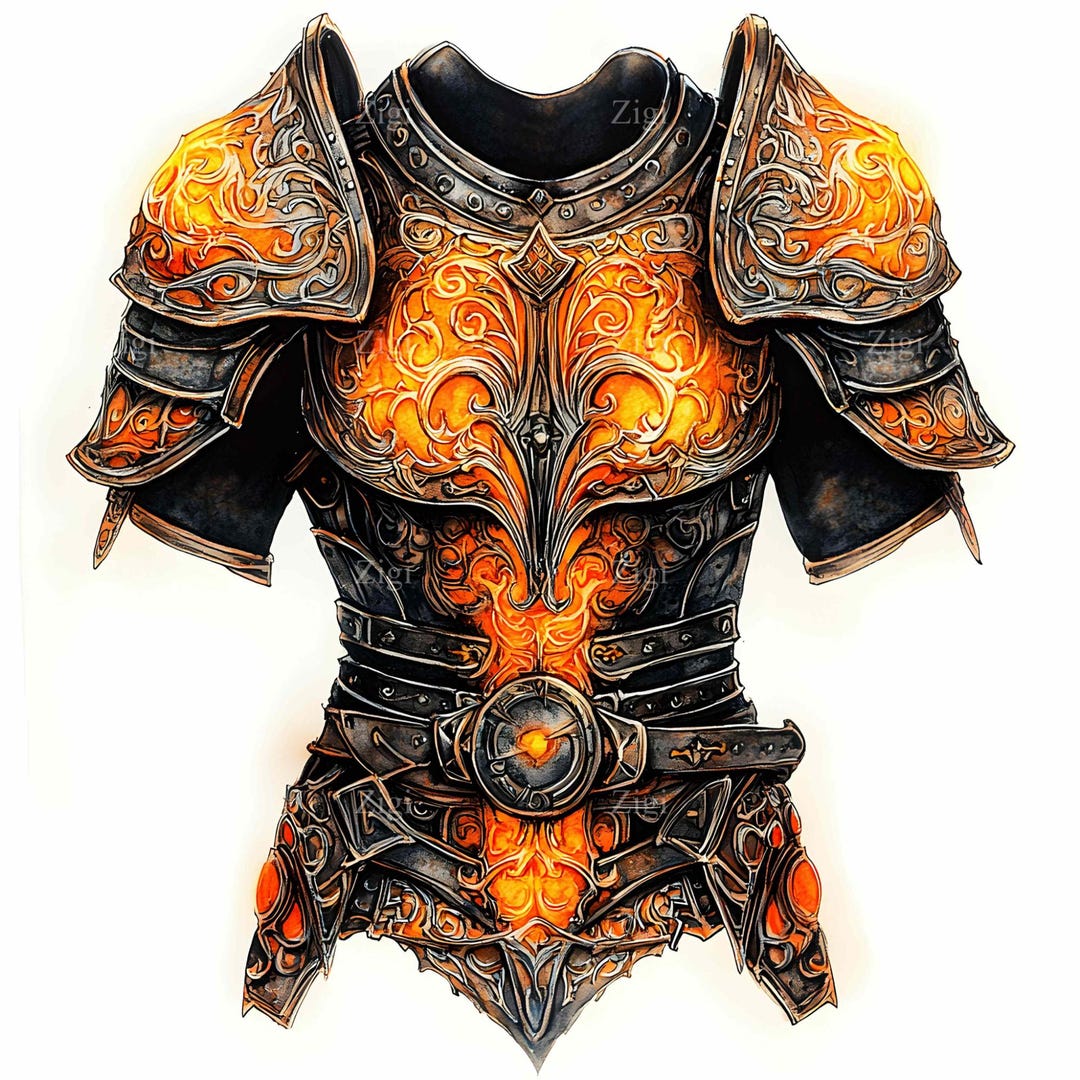 24 JPEG Flaming Armor Clipart JPEG – Fantasy Medieval Chestplate in ...