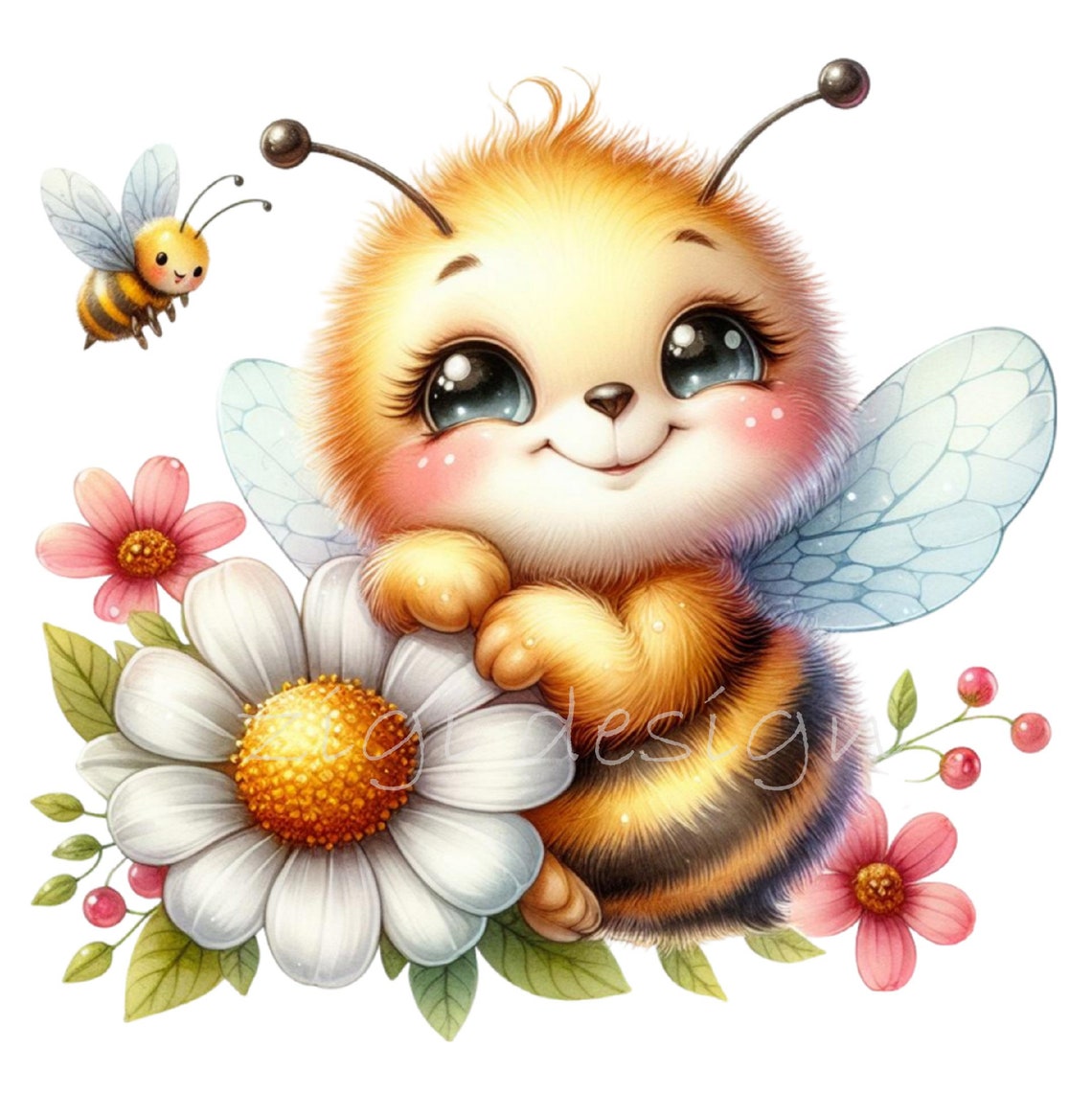 14 PNG Bumblebee Clipart, Honey Bee Flower Illustration, Garden Nursery ...