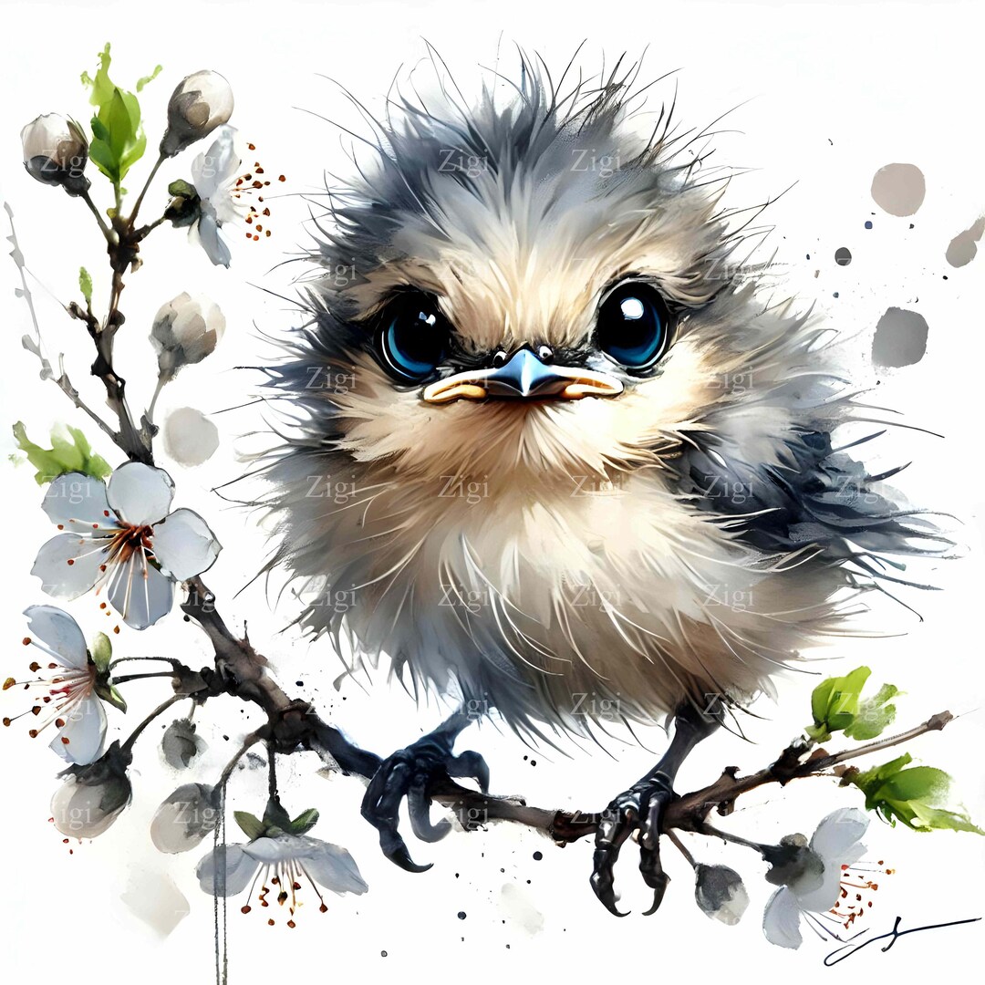 16 JPEG Fluffy Baby Bird JPG Clipart - Adorable Baby Bird on a Branch ...