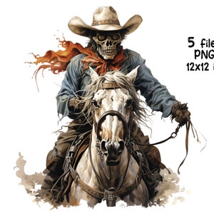 Skeleton Riding a Horse PNG Clipart Cowboy Western Halloween - Etsy