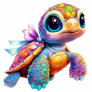15 Rainbow Turtle PNG Clipart - Cute Turtle With Pearls & Bows ...