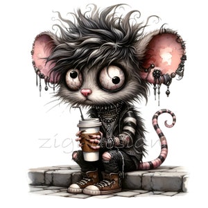 Gothic Mouse With Coffee Clipart, 12 PNG Comics Funny Street Animal ...