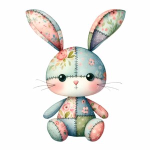 12 Patchwork Bunny PNG Clipart | Floral Quilt Rabbit Digital Art | Cute ...