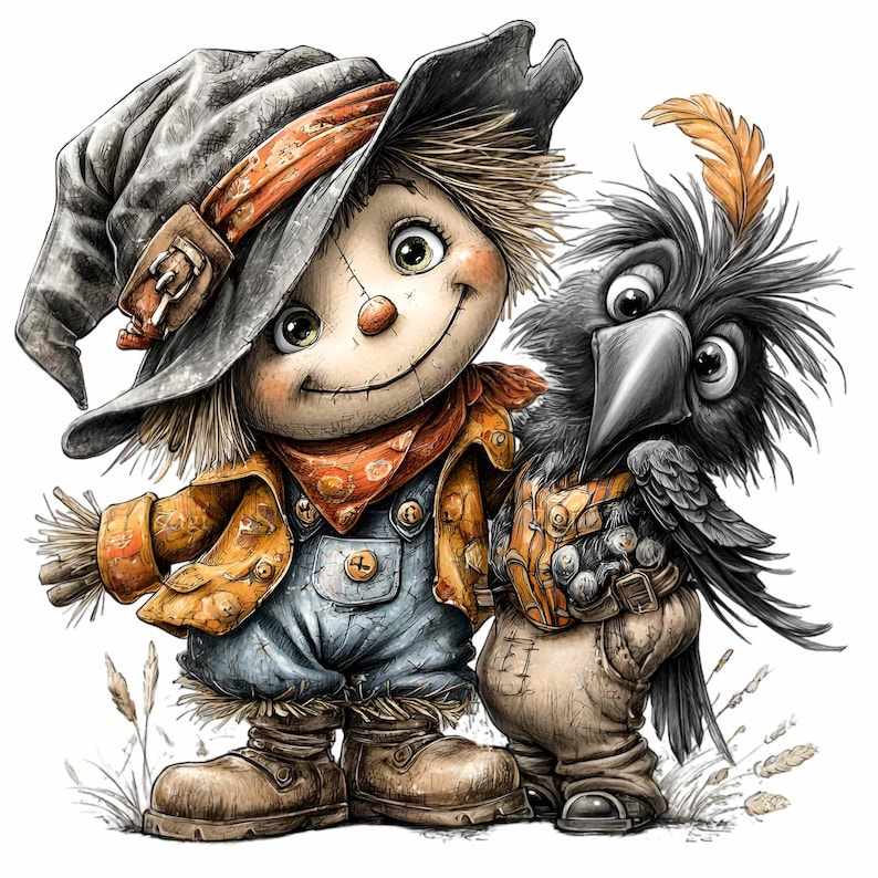 15 PNG Scarecrow and Crow Halloween Clipart, Fall Friends Harvest - Etsy