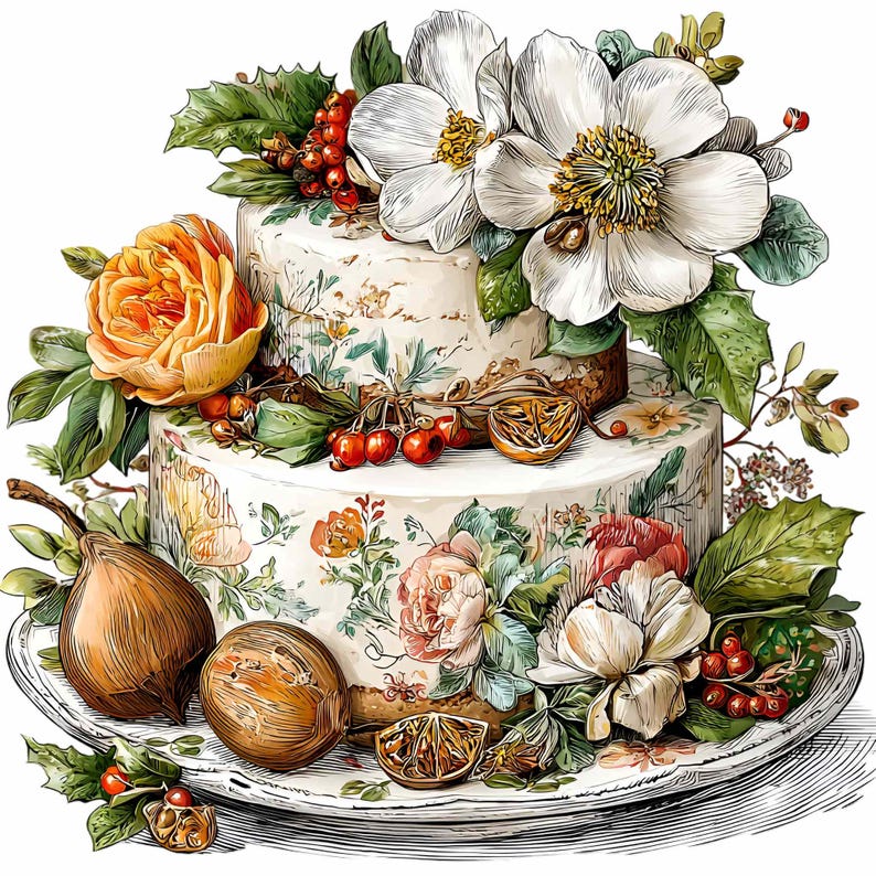 10 PNG Autumn Harvest Cake Clipart, Floral Bakery Illustration, Fall ...