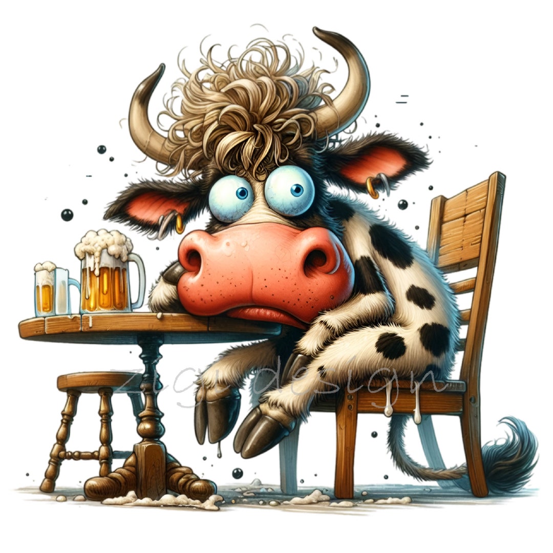 Cow Drinking Beer Comics Animal 15 PNG Funny Beer Lovers Illustration ...